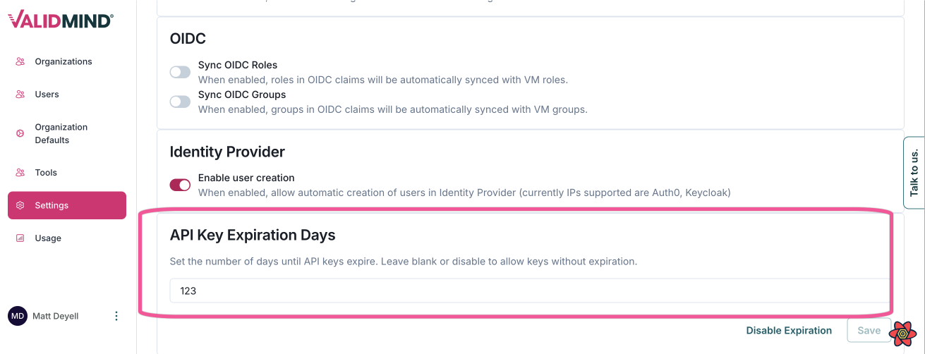 Admins can set API token expiration – ValidMind